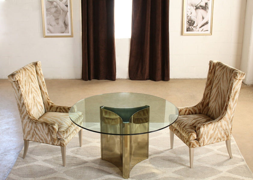Abbot Round Metal Dining Table With Glass Top — Bridge NY Clearance